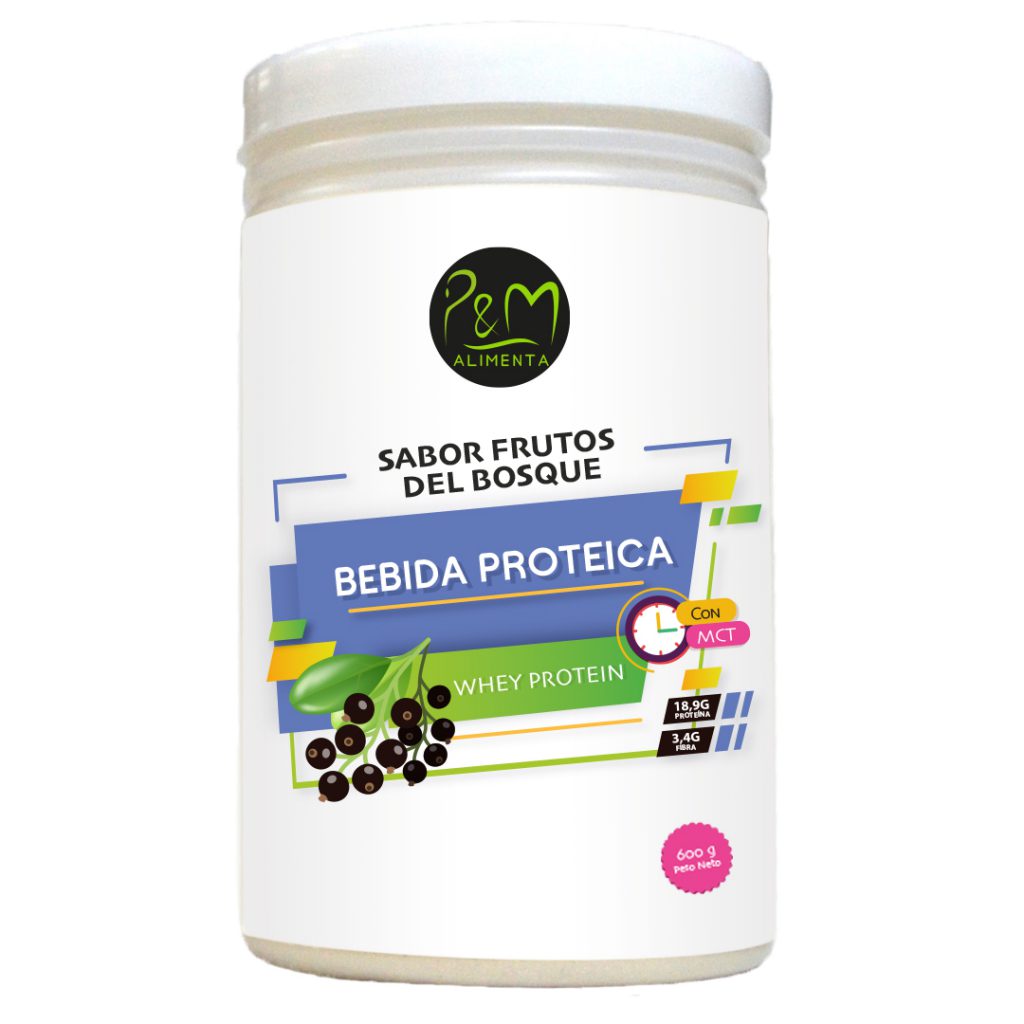 Bebida Proteica Whey Protein Sabor Frutos Del Bosque Con Mct 600 Grs Marca Pandm Alimenta Tremus
