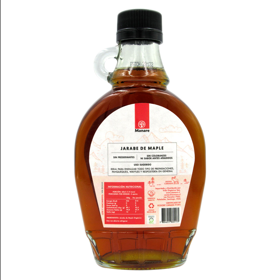 Jarabe de Maple Organico, Sin Gluten, 250 ml, Marca Manare | Tremus
