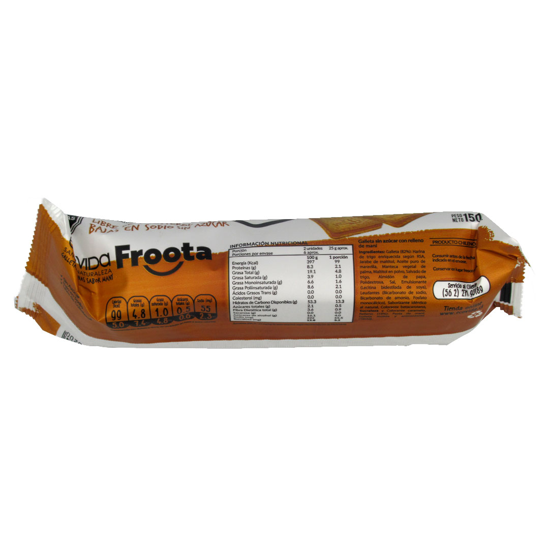 Emparedado de Mani FROOTA, Sin Azúcar, Sin Lactosa, 150 grs, marca Eco ...