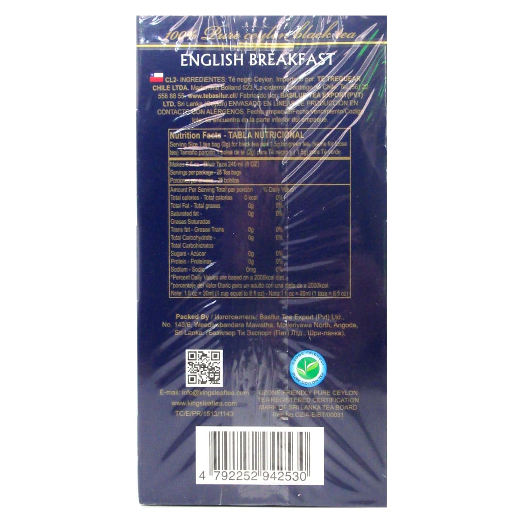 Infusión English Breakfast 25 bolsas Marca Kingsleaf - Tremus